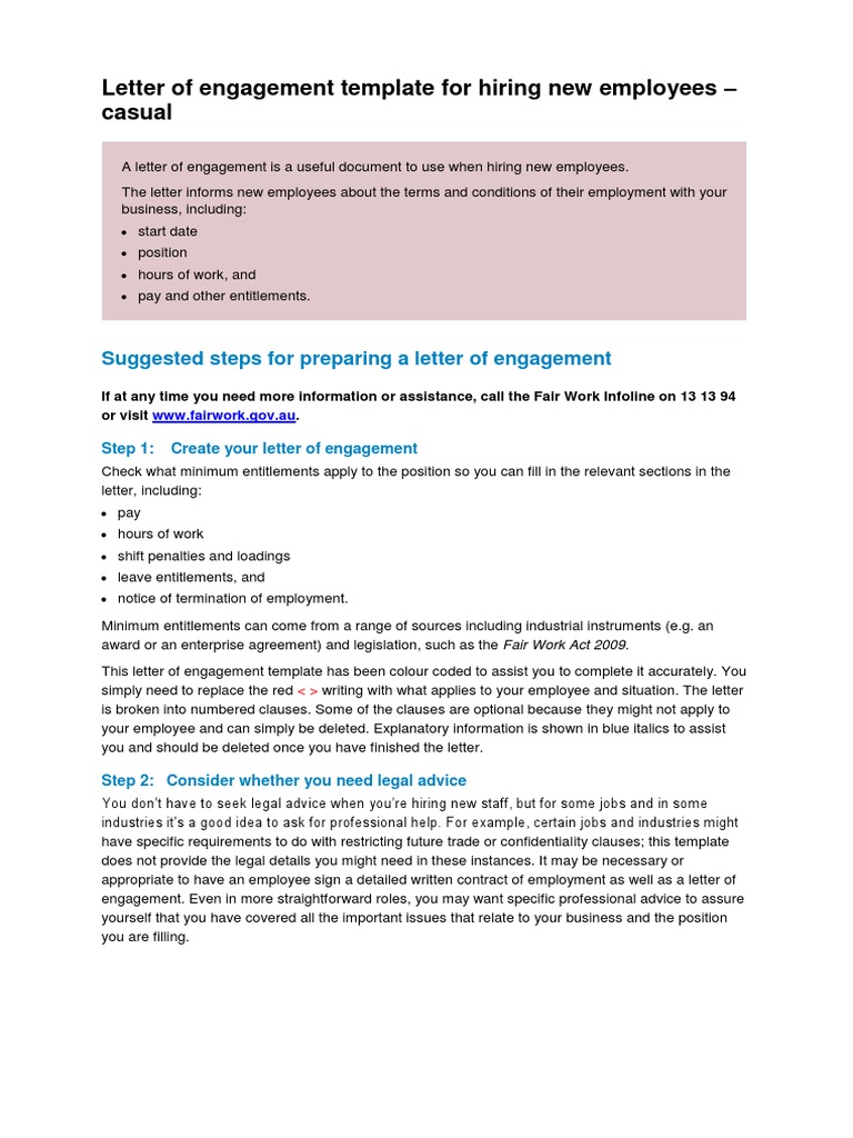 Casual Employee Engagement Letter Template | PDF | Employment ...