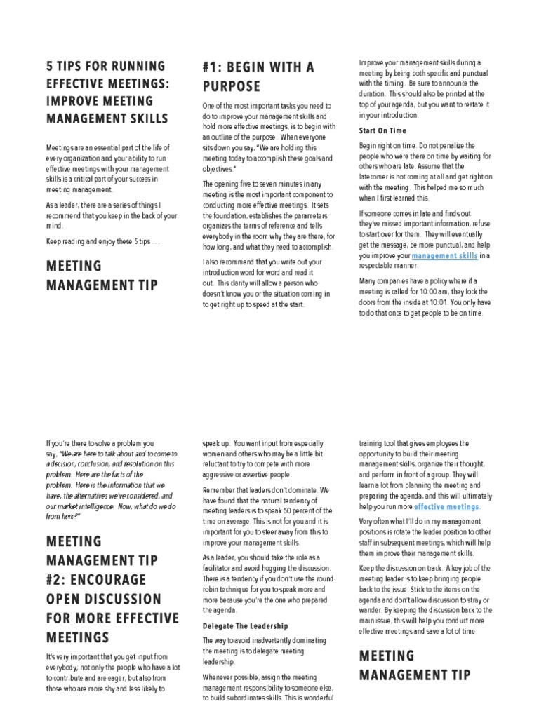 5 Tips For Running Effective Meetings Pdf Leadership Cognition