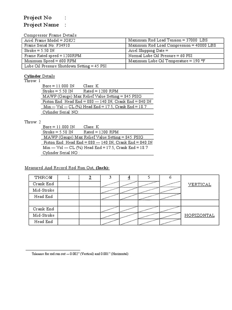 Reading Sheet - Inspection Form (Comp - Engine) PDF | PDF | Piston ...
