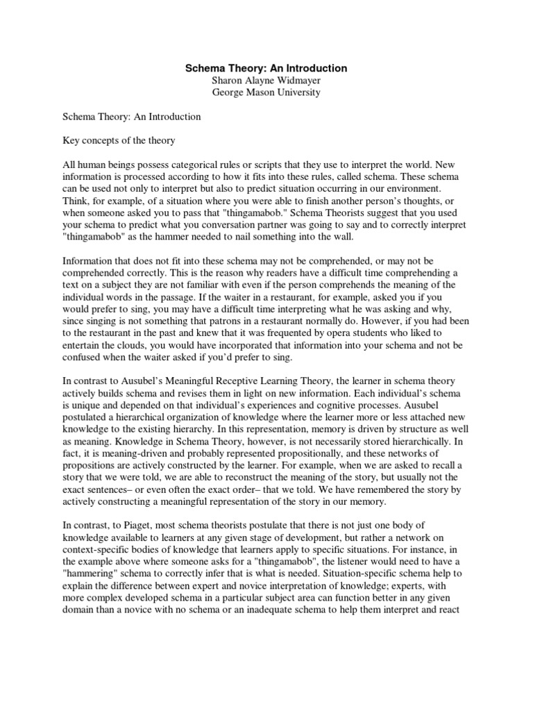 Schema Theory: An Introduction | PDF | Schema (Psychology) | Learning