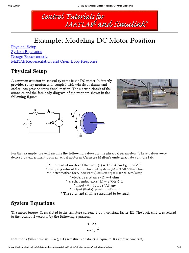 CTMS Example - Motor Position Control Modeling | PDF | Electric Motor ...