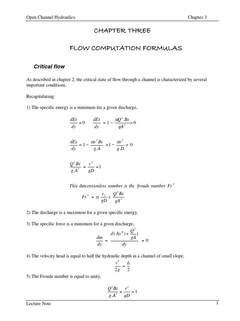 Chapter 3 Flow Computation | PDF | Spillway | Fluid Dynamics