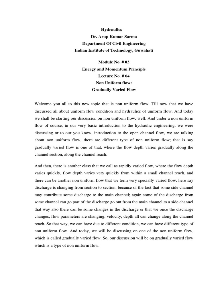 Hydraulics Dr. Arup Kumar Sarma Department of Civil Engineering Indian ...