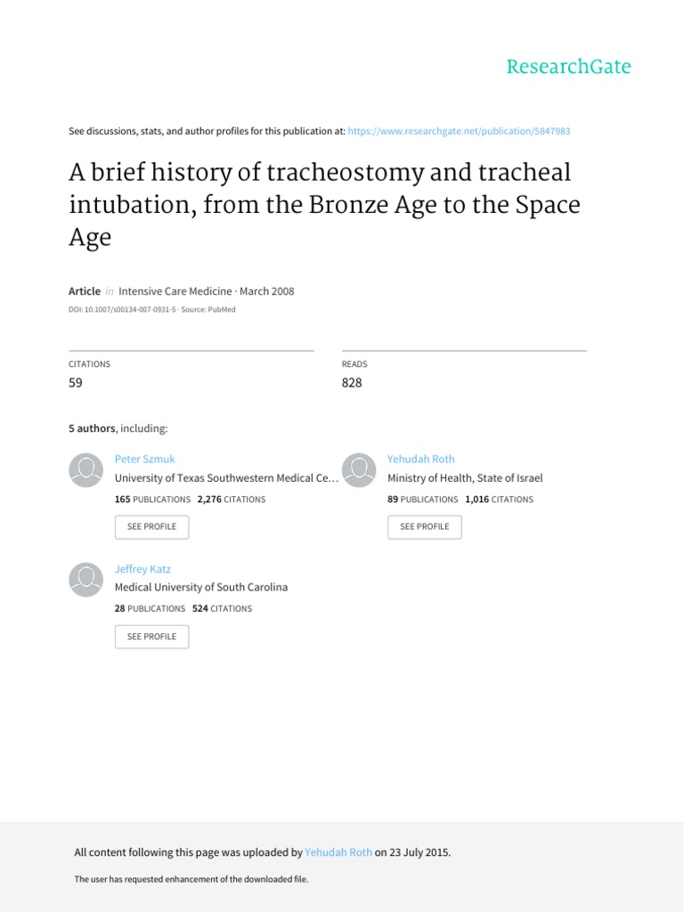 A Brief History of Tracheostomy and Tracheal Intub | PDF | Health ...