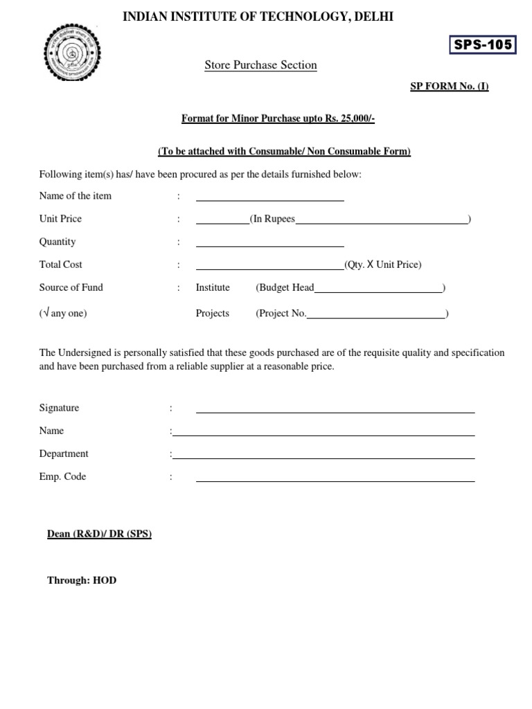 Store Purchase Section: SP Form No. (I) | PDF