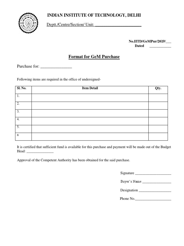 GeM Purchase Approval Format | PDF