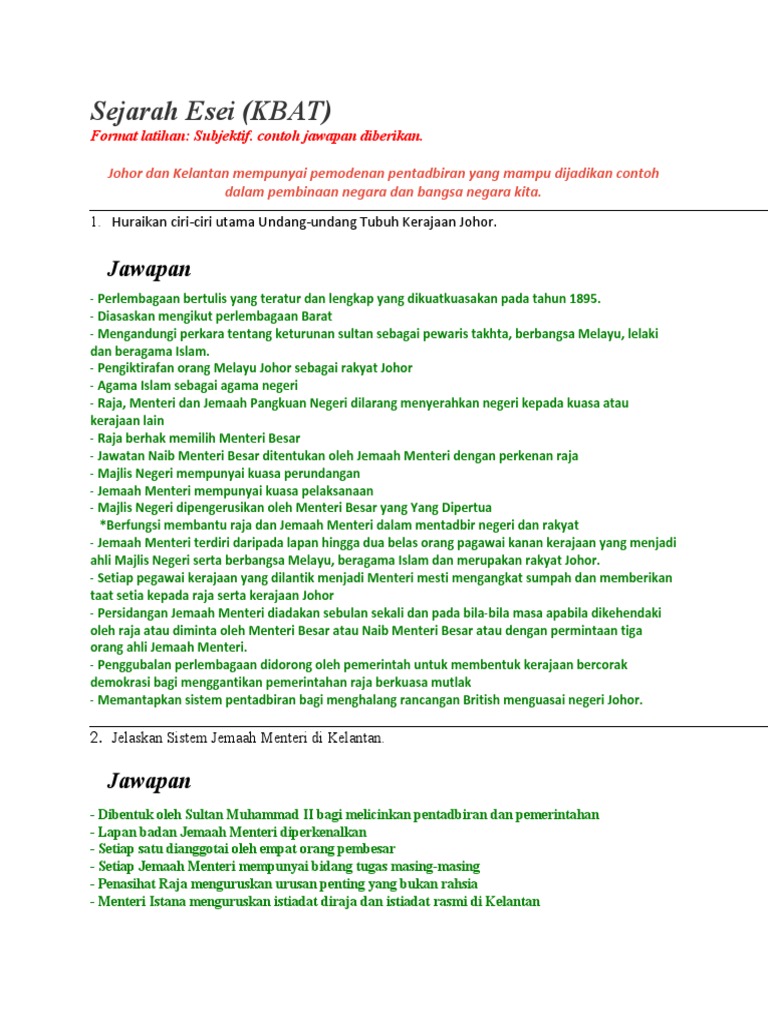 Sejarah Esei KBAT | PDF