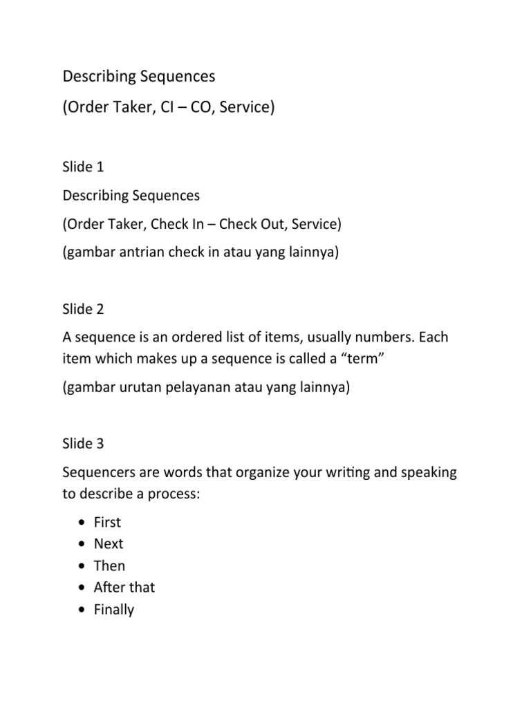 Describing Sequences | PDF | Waiting Staff | Tableware