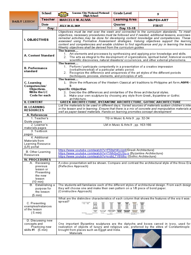 School Grade Level 9 Teacher Learning Area Mapeh-Art Date Quarter First ...