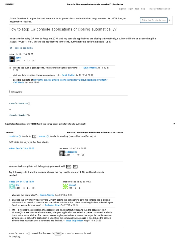 How To Stop C Console Applications Of Closing Automatically Stack Overflow Pdf Pdf