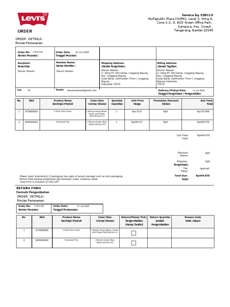 Order Detail: Rincian Pemesanan | PDF | Business