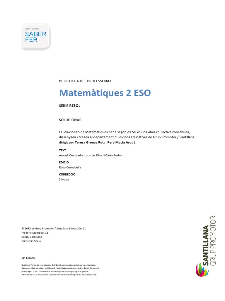 Solucionario Matematicas 2 ESO (Santillana) | PDF