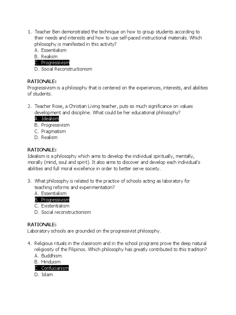 ProfEd Questions With Rationale For Online | PDF | Curriculum ...