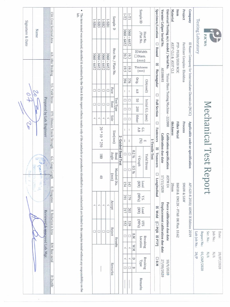 Mechanical Test Report | PDF
