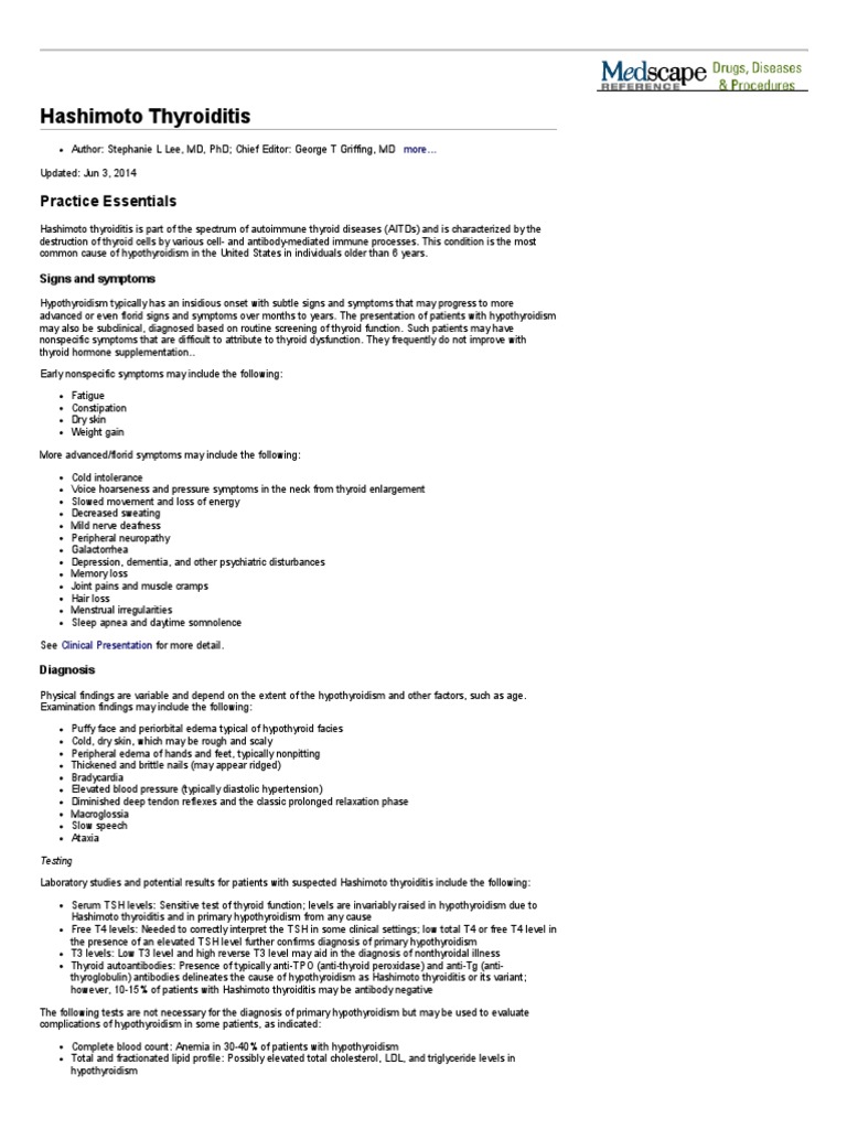 Hashimoto Thyroiditis: Practice Essentials | PDF | Hypothyroidism ...