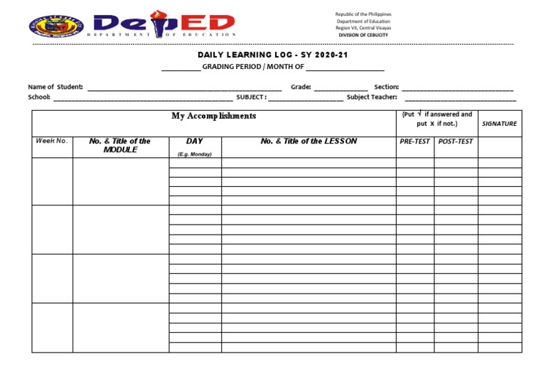 Daily Learning Log: Accomplishments | PDF