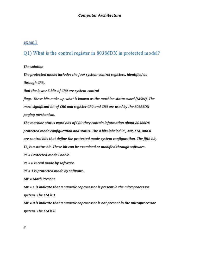 Exam1: Q1) What Is The Control Register in 80386DX in Protected Model? | PDF | Digital ...