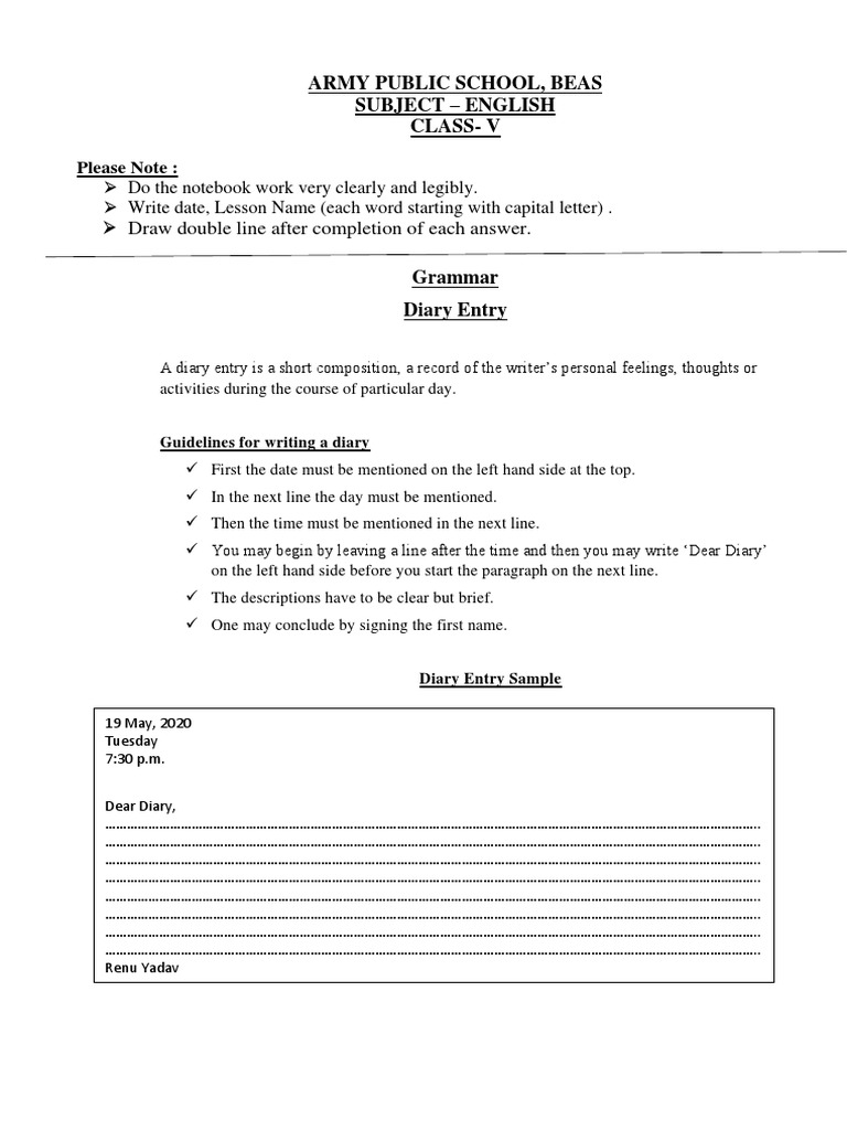 1.diary Entry | PDF | Writing