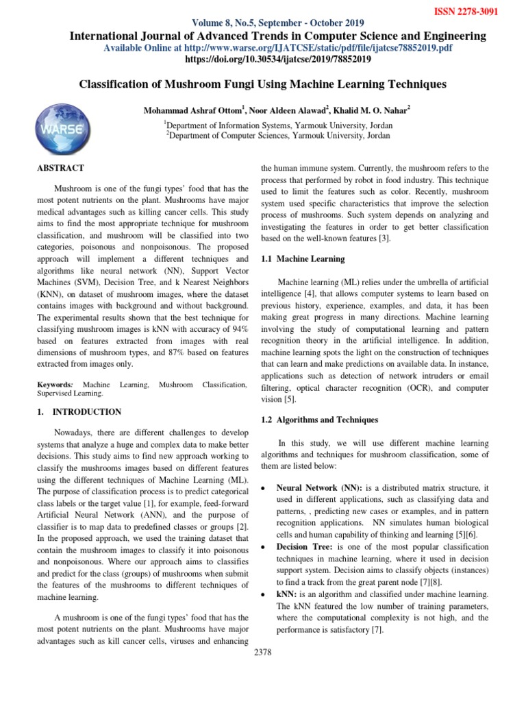 Mushroom Classification via ML Techniques | PDF | Machine Learning | Statistical Classification