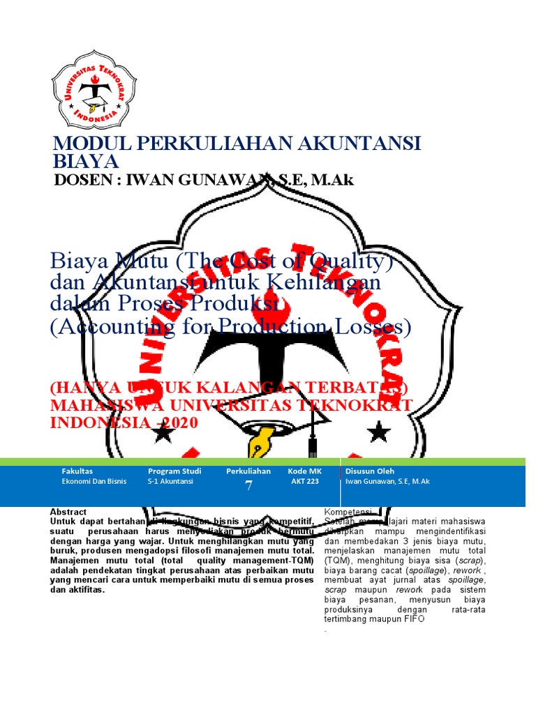 MODUL AKUNTASI BIAYA (7) - Biaya Mutu Akuntansi Untuk Kehilangan ...
