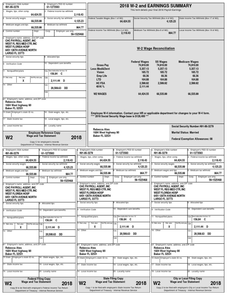 W-2 Wage Reconciliation: This Form Details Your Final 2018 Payroll ...