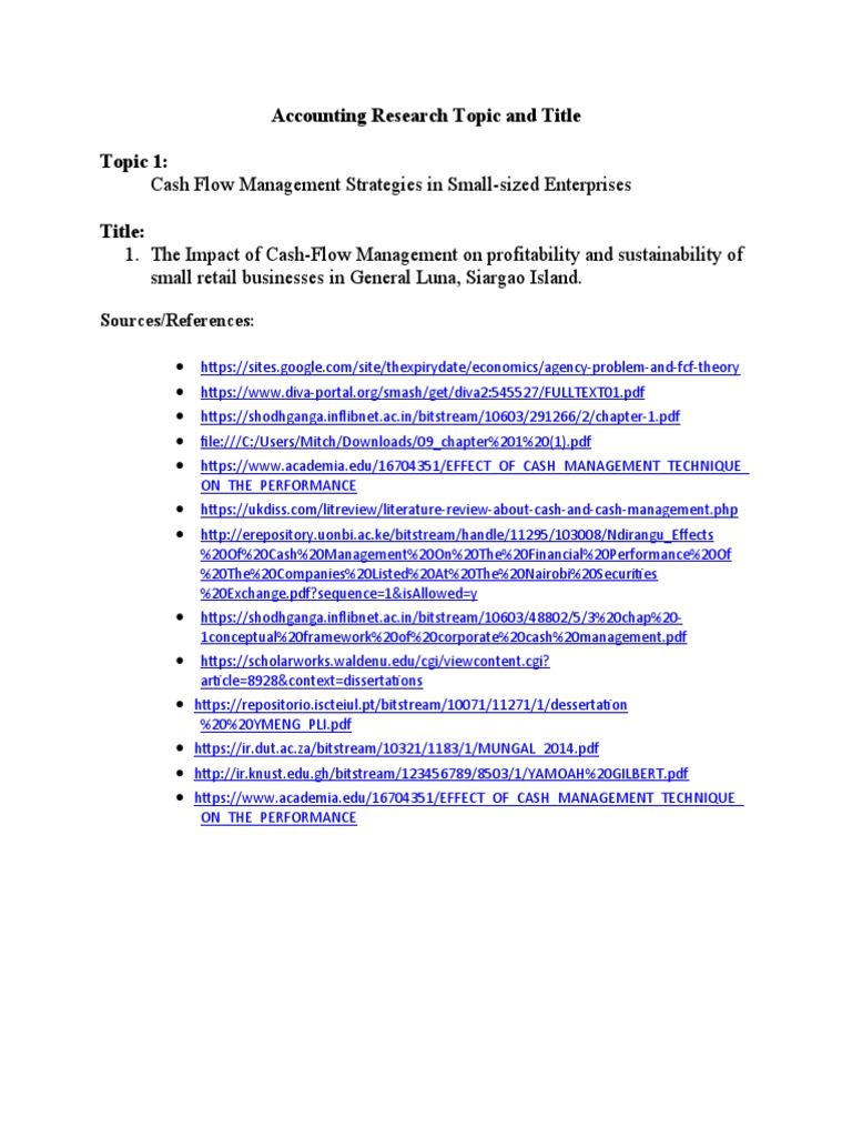 Accounting Research Topics and Titles | PDF | Cash | Payments