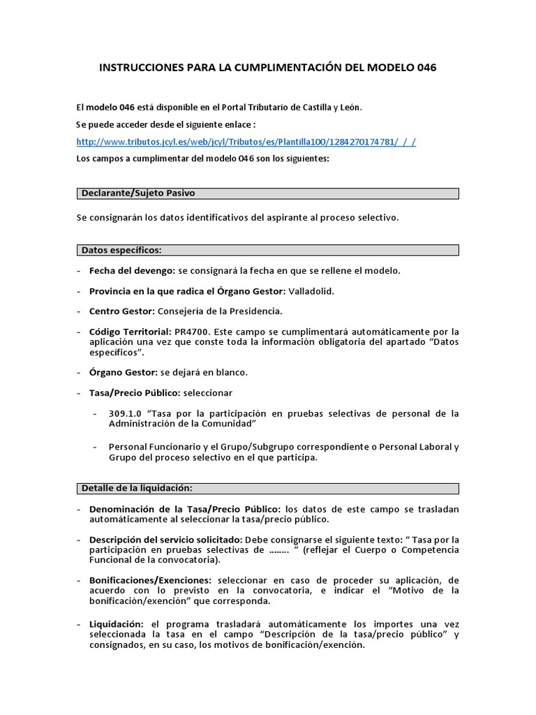 Instrucciones para La Cumplimentación Del Modelo 046 | PDF