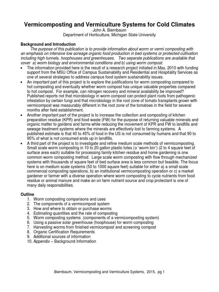 Vermicomposting and Vermiculture Systems For Cold Climates | PDF ...