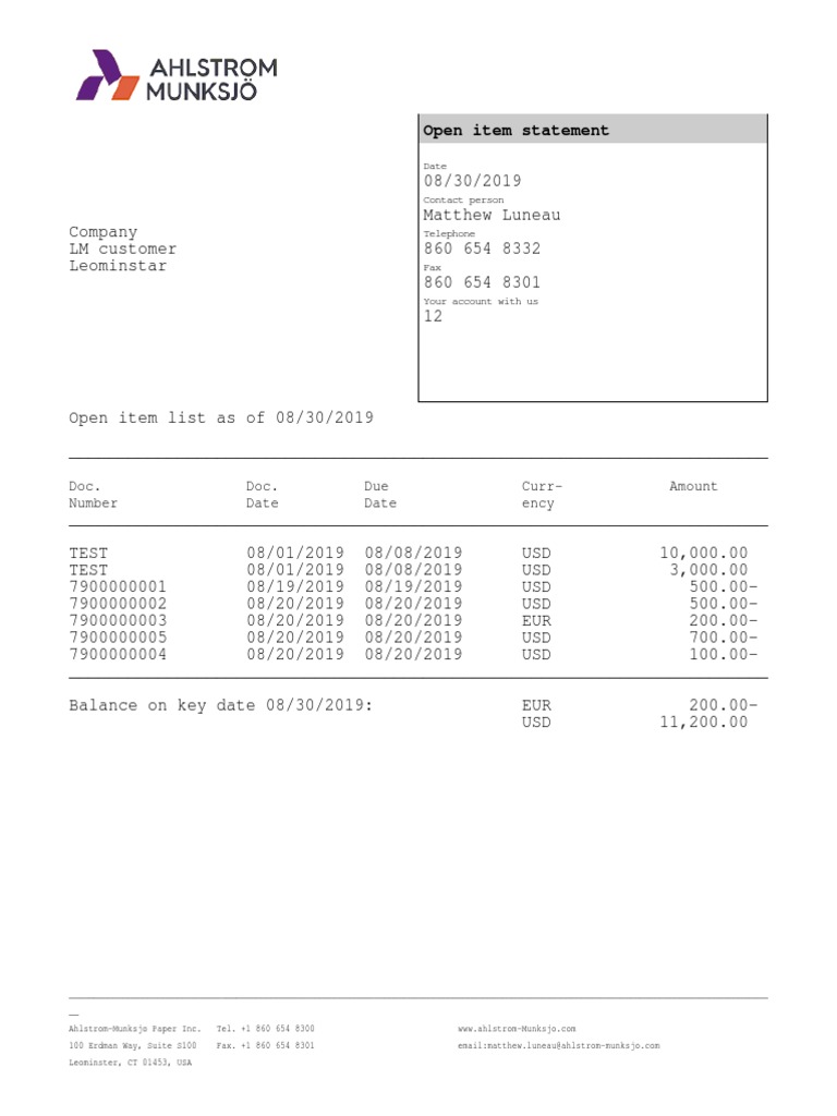 Open Item Statement: Doc. Doc. Due Curr-Amount Number Date Date Ency | PDF