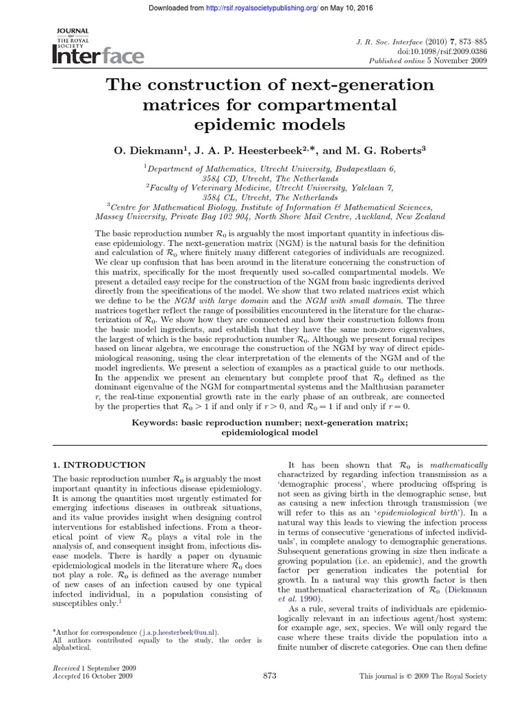 The Construction of Next-Generation Matrices For Compartmental Epidemic Models | PDF | Ordinary ...