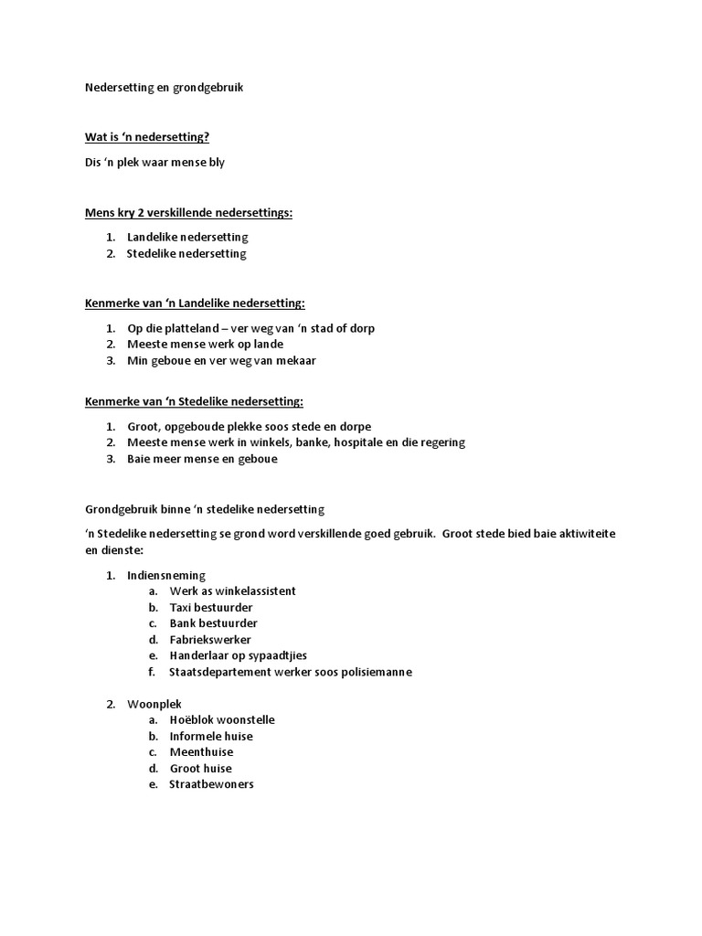 Geografie Nedersettings Gr9 Opsommings | PDF