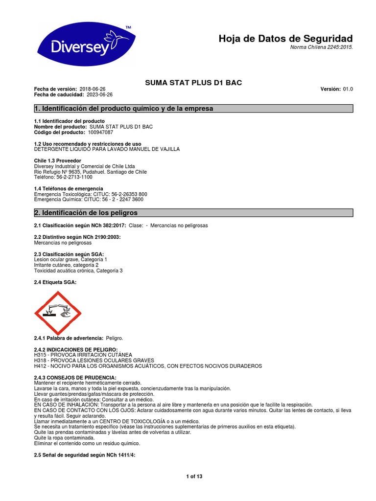 Suma Stat Plus D1 Bac MSDS 2019 | Descargar gratis PDF | Agua | Química