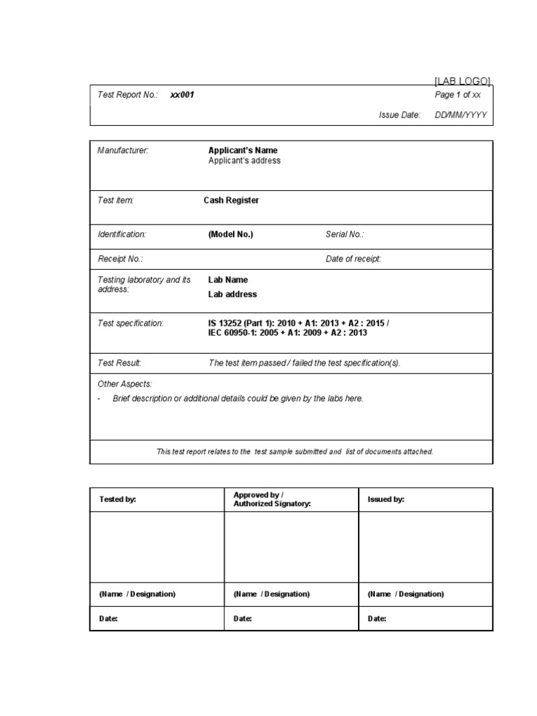 (Lab Logo) : This Test Report Relates To The Test Sample Submitted and ...