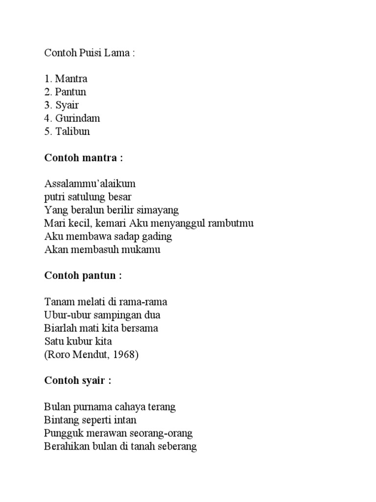 Contoh Puisi Lama | PDF | Seni & Disiplin Bahasa | Agama & Spiritualitas