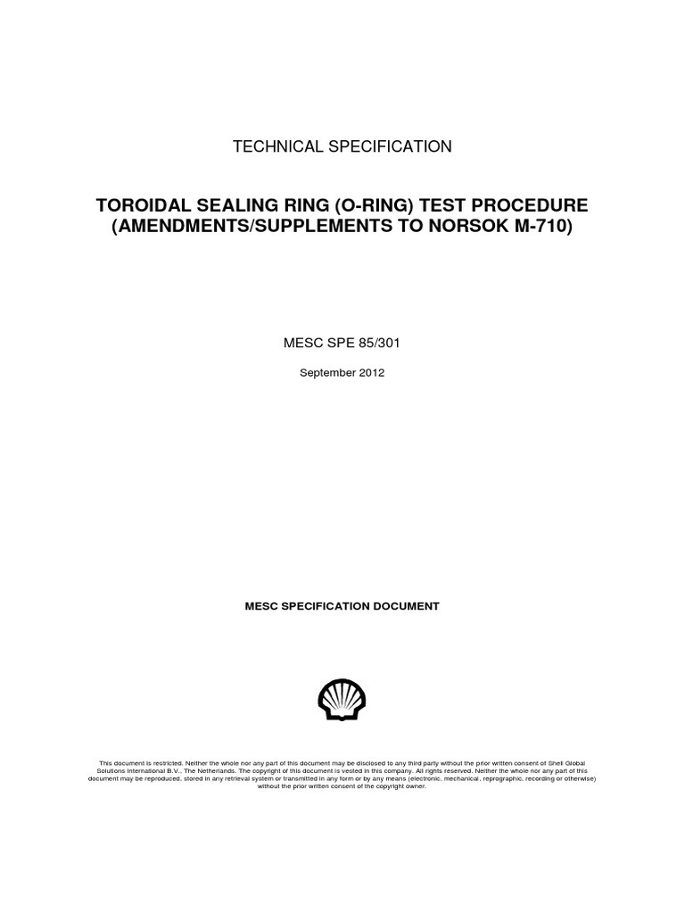 Toroidal Sealing Ring (O-Ring) Test Procedure (Amendments/Supplements ...