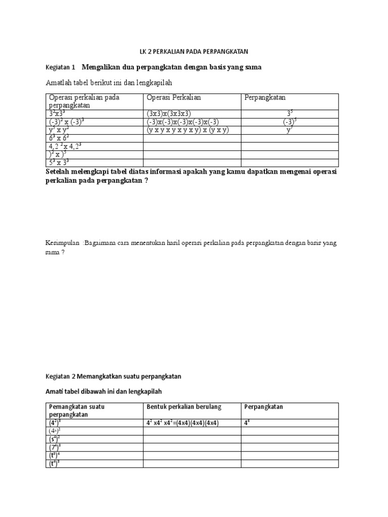 Operasi Perkalian pada Perpangkatan | PDF | Metode & Bahan Ajar