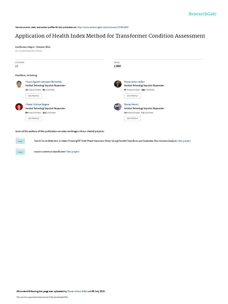 Application of Health Index Method For Transformer Condition Assessment | PDF | Transformer ...