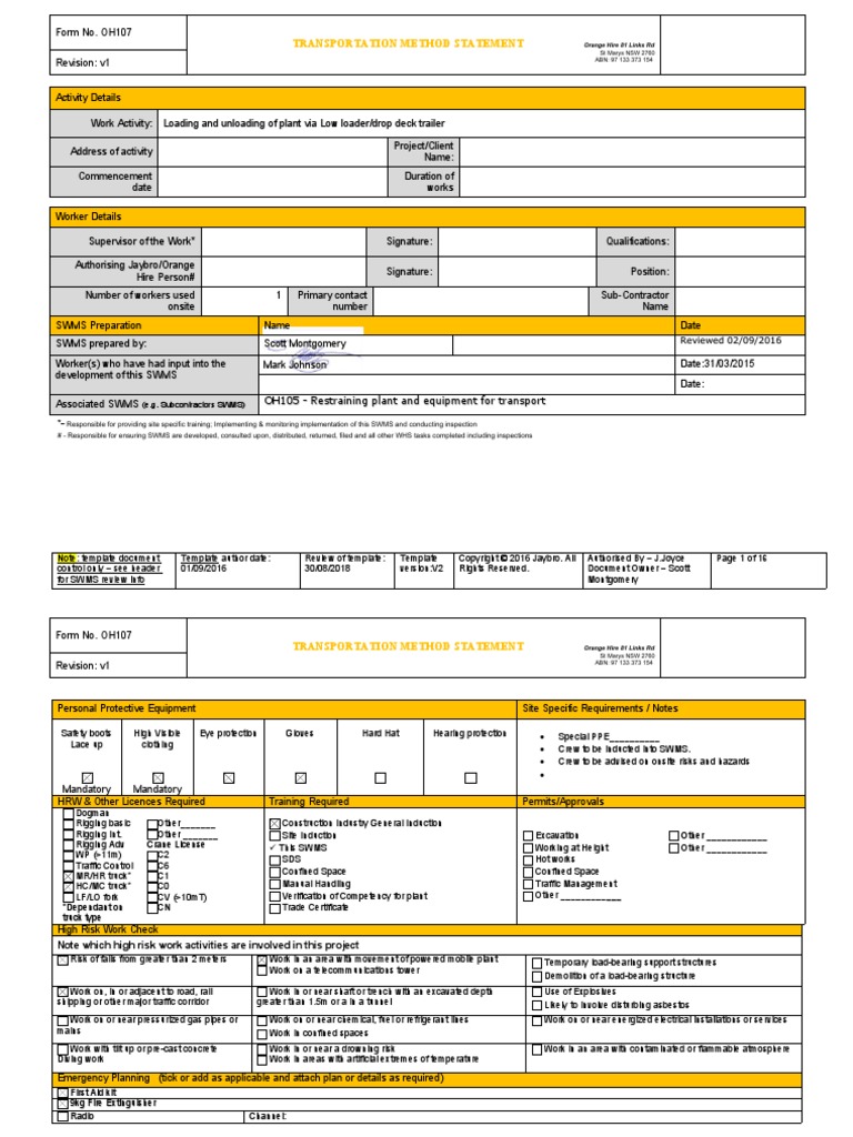 Truck Transport Method Statement | PDF | Truck | Risk