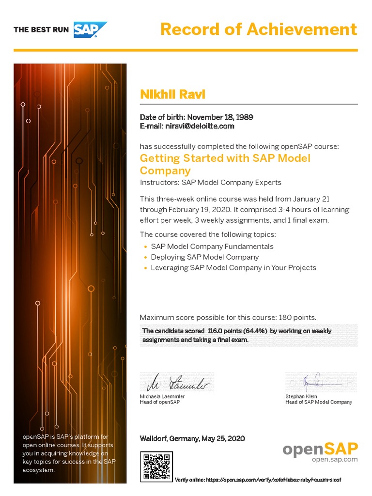 Record of Achievement: Nikhil Ravi Successfully Completes Getting ...