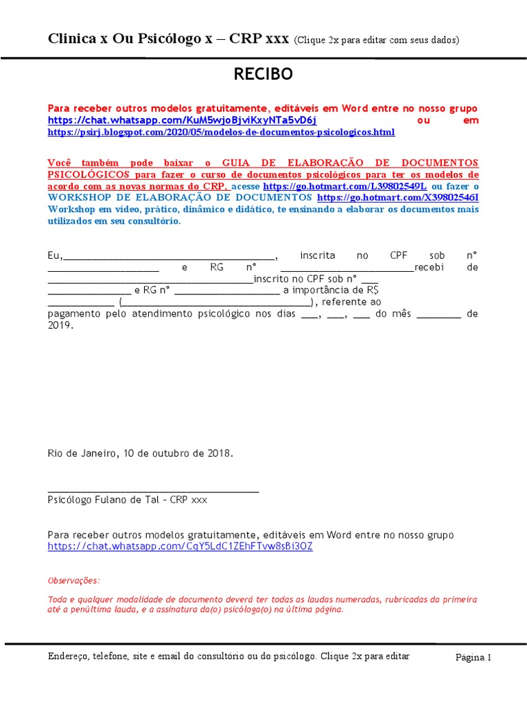Modelo - Recibo | PDF | Psicologia | Science