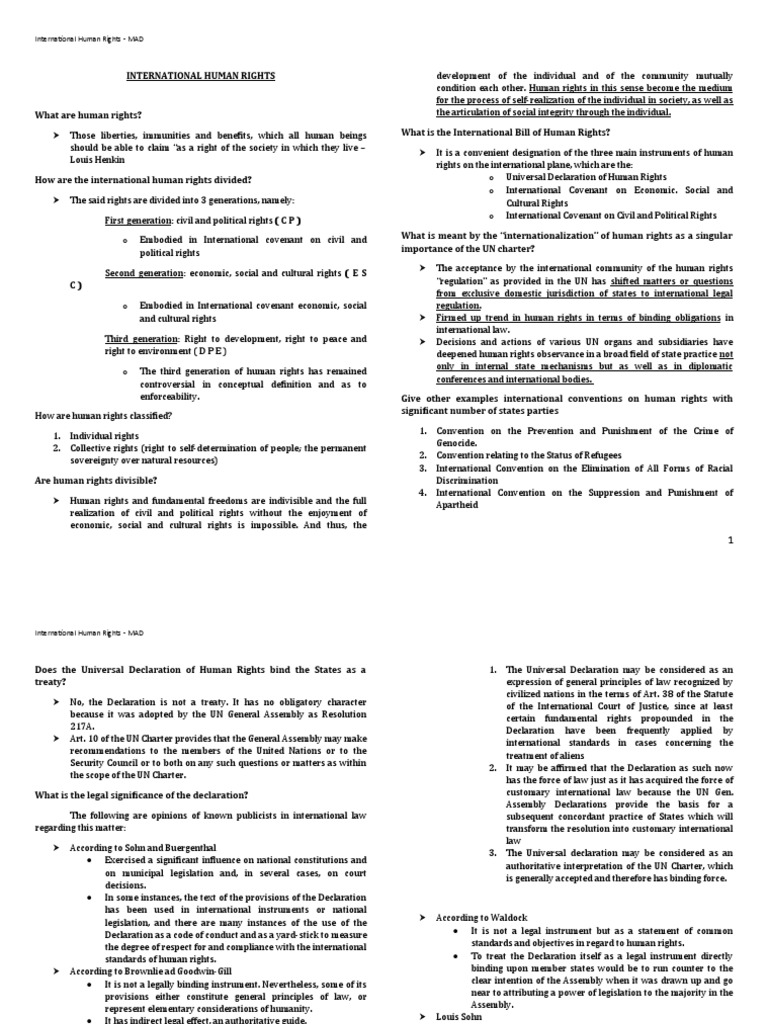 International Human Rights - Key Concepts and Instruments | PDF ...