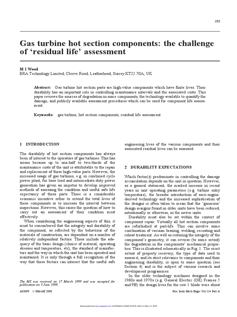 Gas Turbine Hot Section Components The Challenge of Residual Life ...