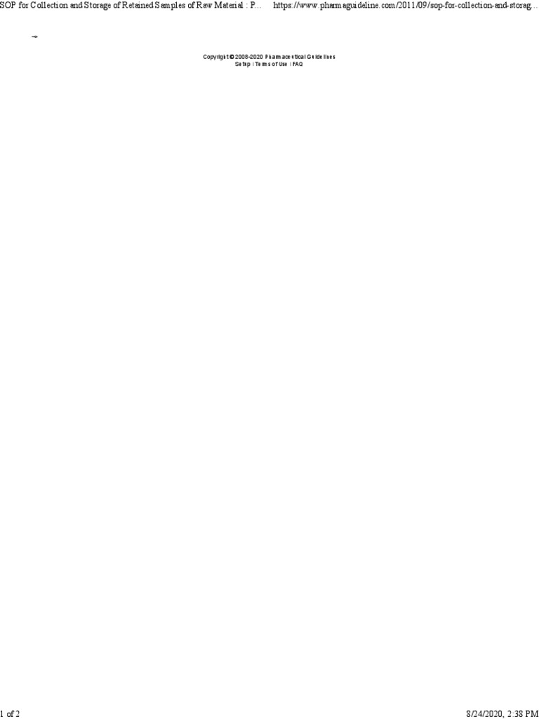 SOP For Collection and Storage of Retained Samples of Raw Material ...