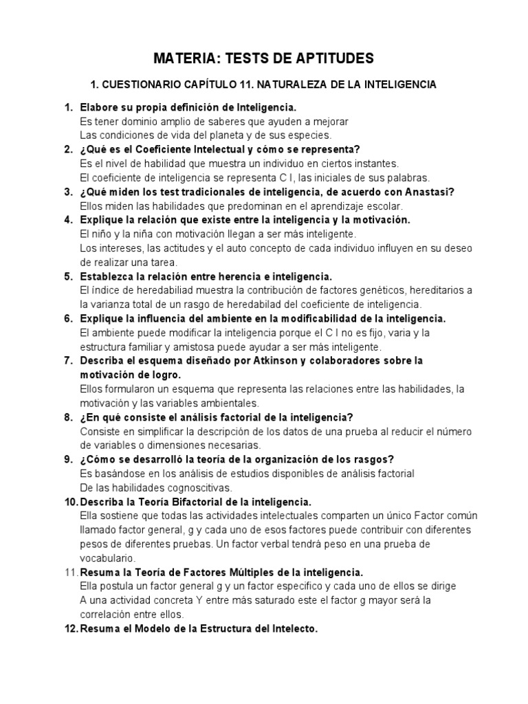 2 Tests de Aptitudes. Prácticas Cap. 11 y 12 | PDF | Inteligencia ...