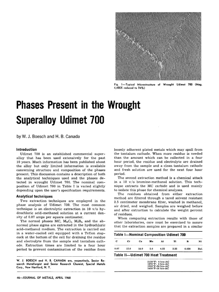 Phases Present in The Wrought Superalloy Udimet 700 | PDF | Gamma Ray ...