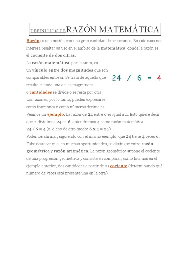 Definición de Razón Matemática | PDF