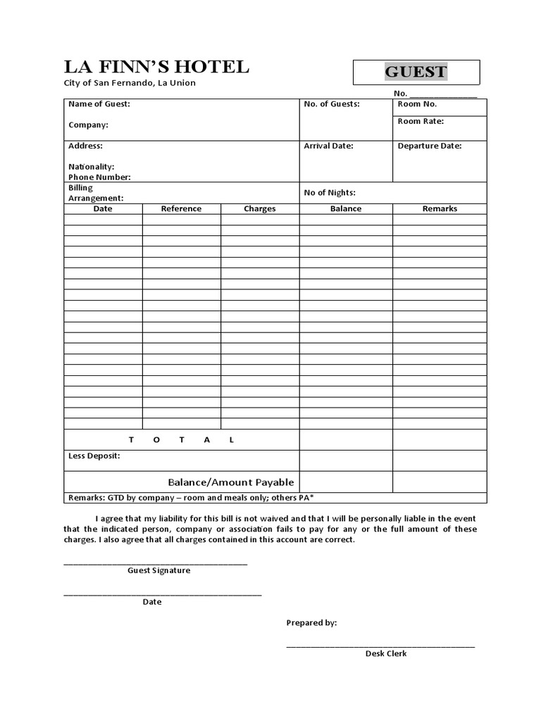 La Finn'S Hotel: Guest Folio | PDF