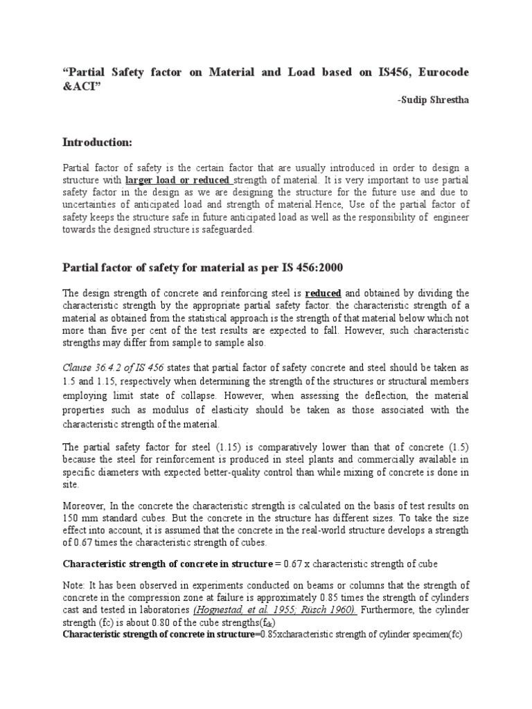 Partial Safety Factor On Material and Load Based On IS456, Eurocode ...