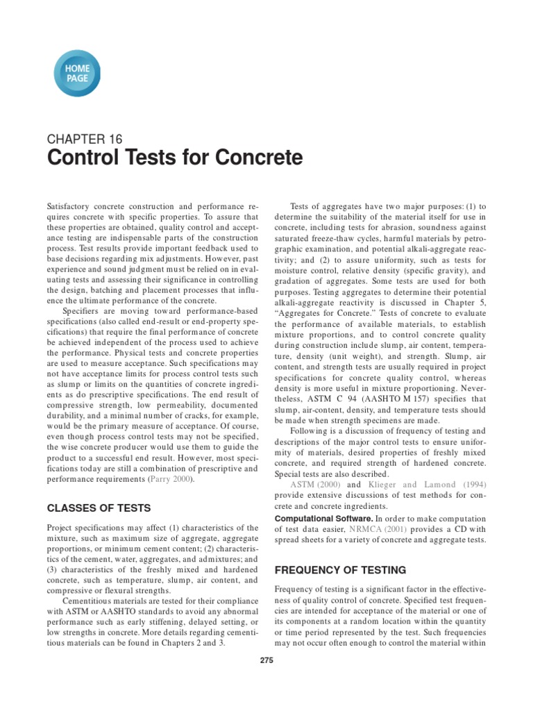 Control Tests For Concrete | PDF | Density | Concrete