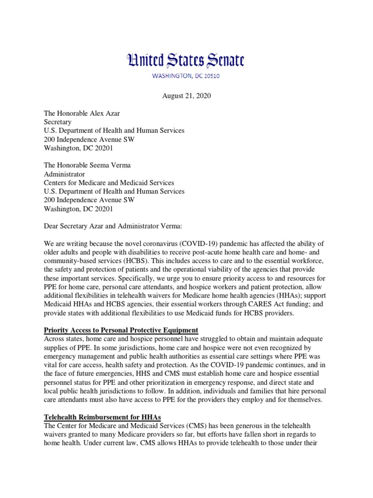 FINAL 8.21.20 Gillibrand Home Health Letter | PDF | Medicare (United ...